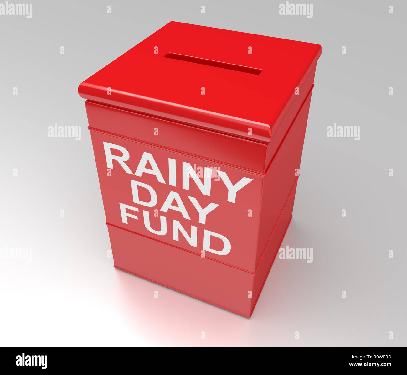 3d Illustration depicting a red money box with a rainy day fund concept ...