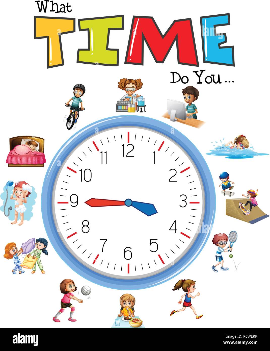 Clock and activity time illustration Stock Vector Image & Art - Alamy