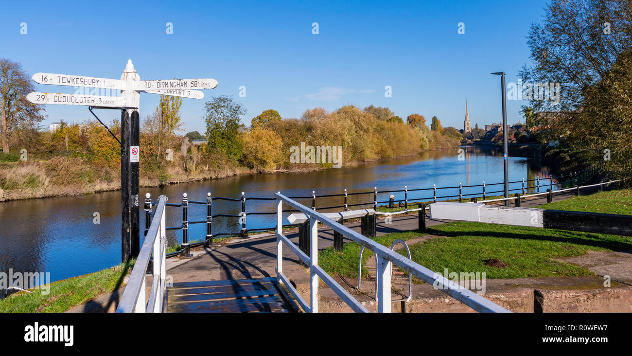 Signpost on the Birmingham to Worcester canal showing distances to ...