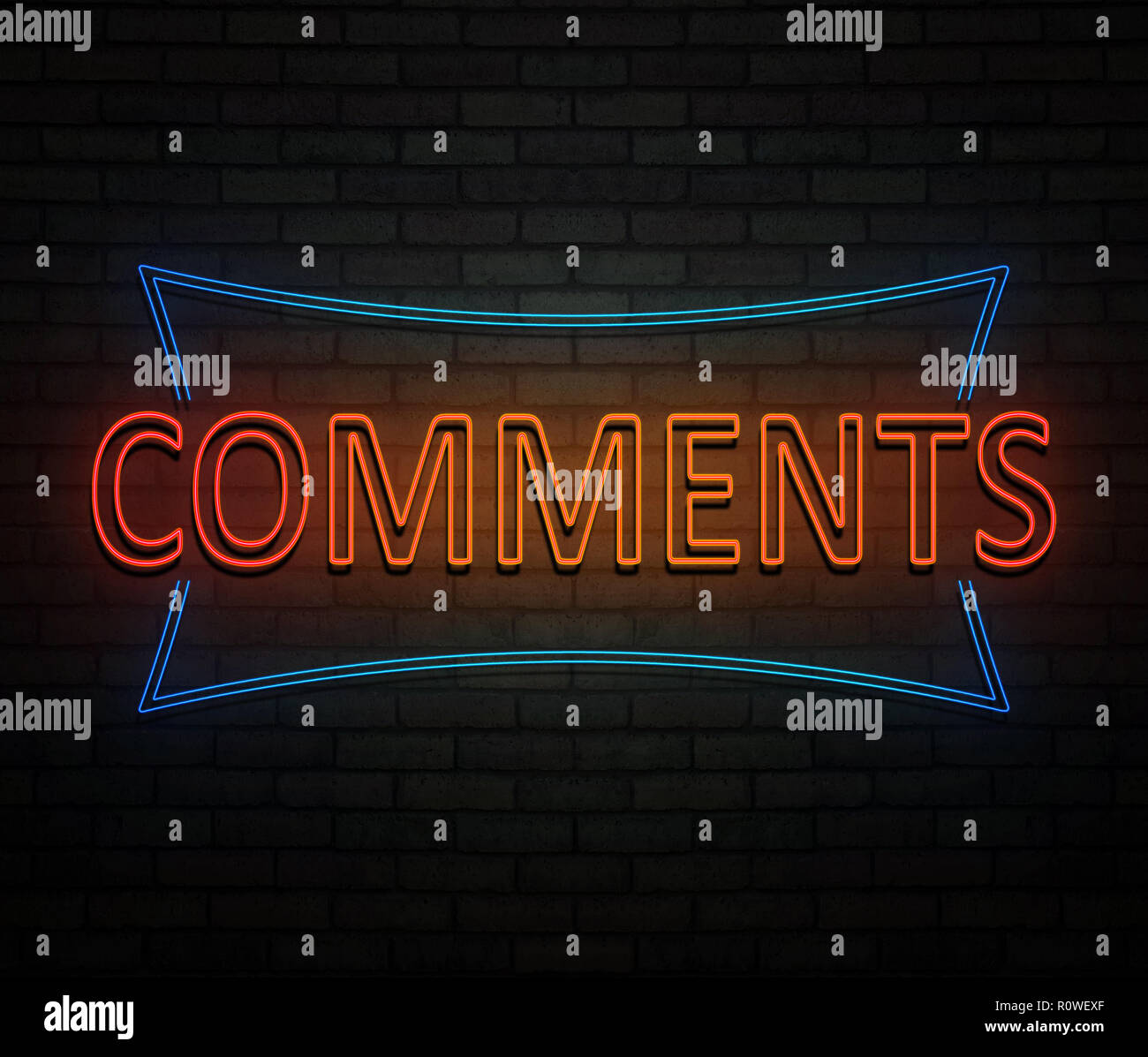 3d Illustration depicting an illuminated neon sign with a comments ...