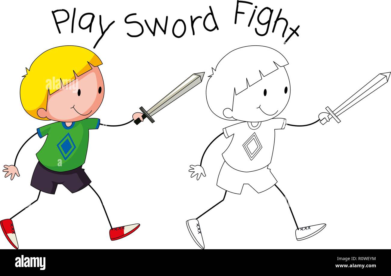 Doodle boy play sword fight illustration Stock Vector Image & Art - Alamy