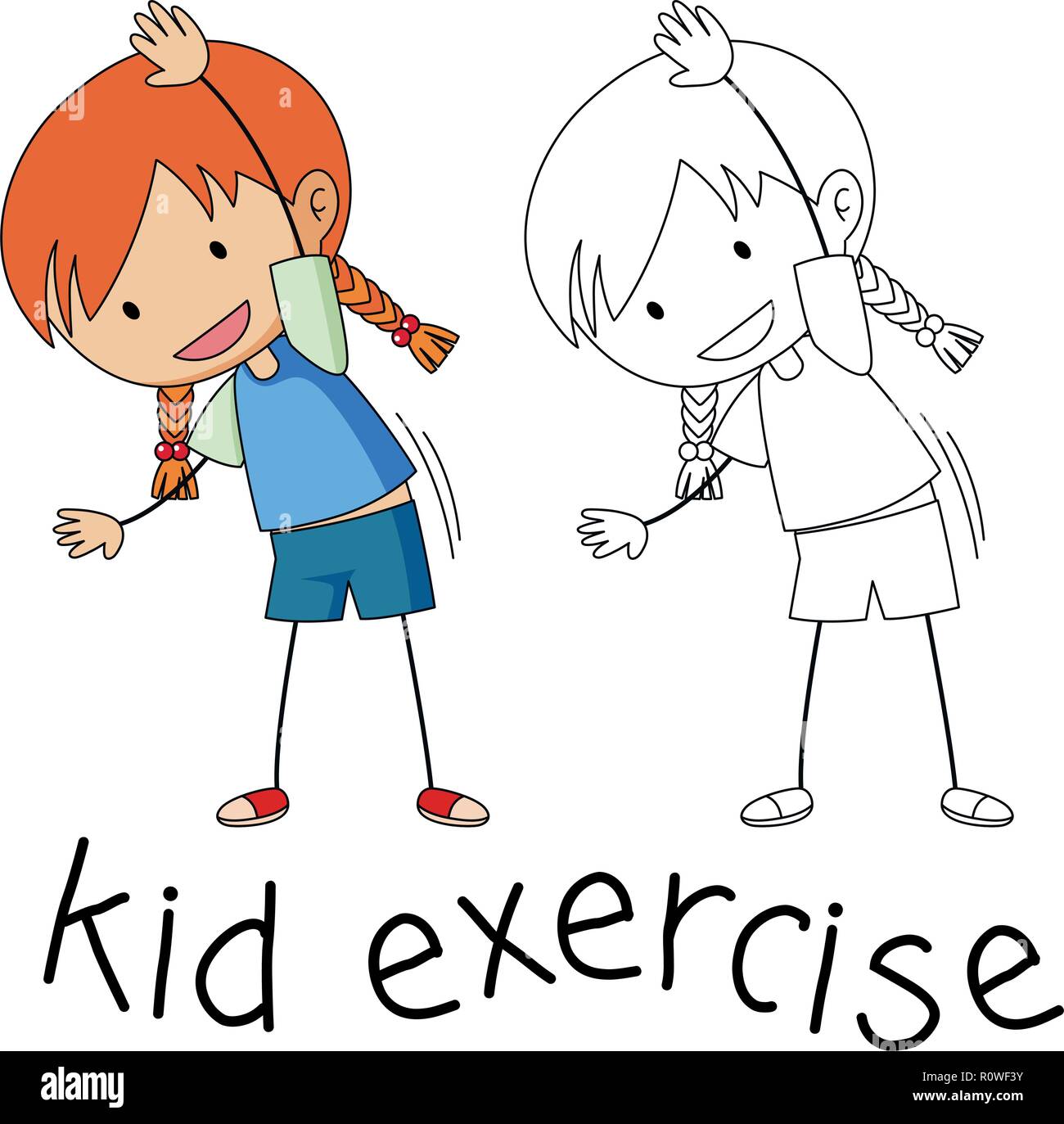 Doodle girl character exercise illustration Stock Vector Image & Art ...