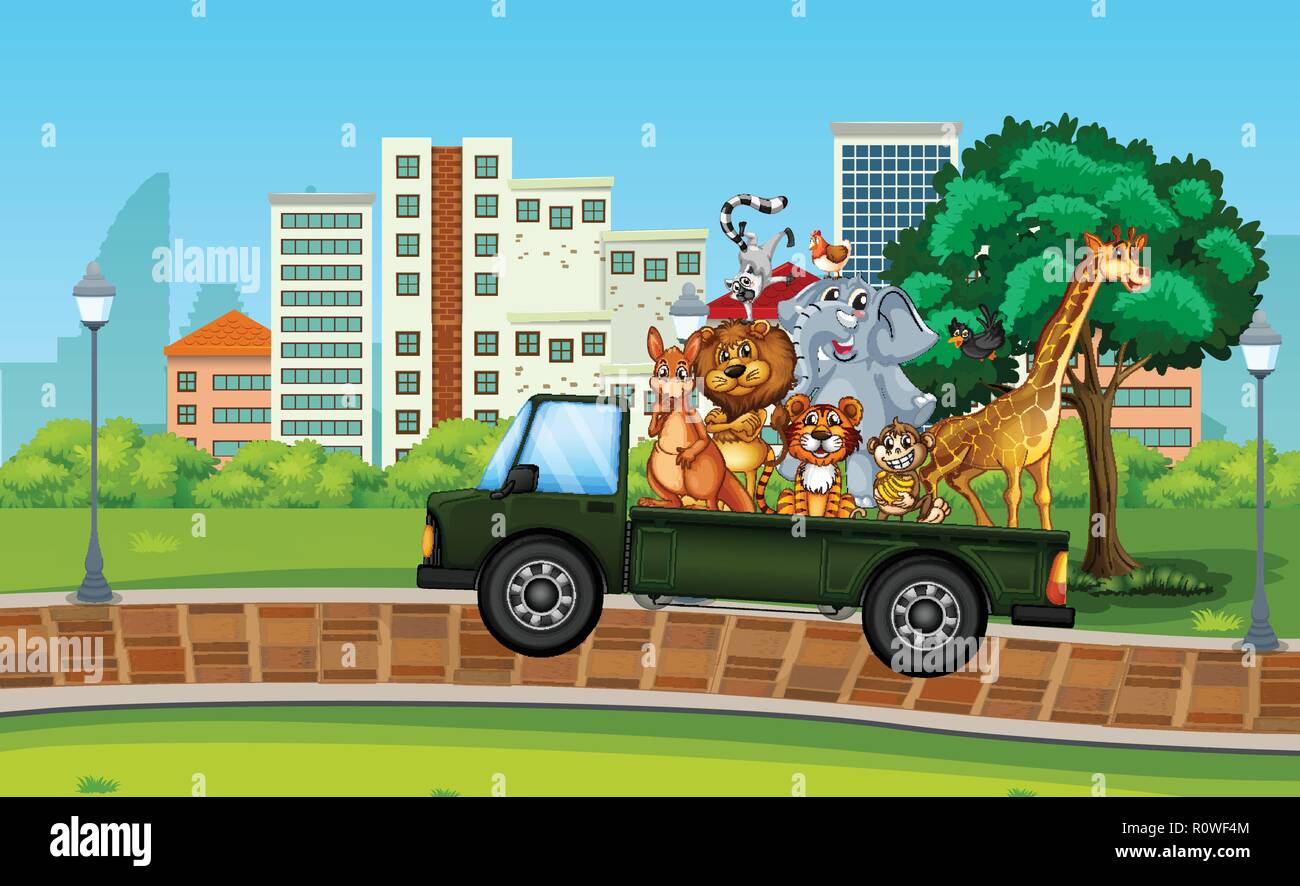 Many wild animal on the truck illustration Stock Vector Image & Art - Alamy