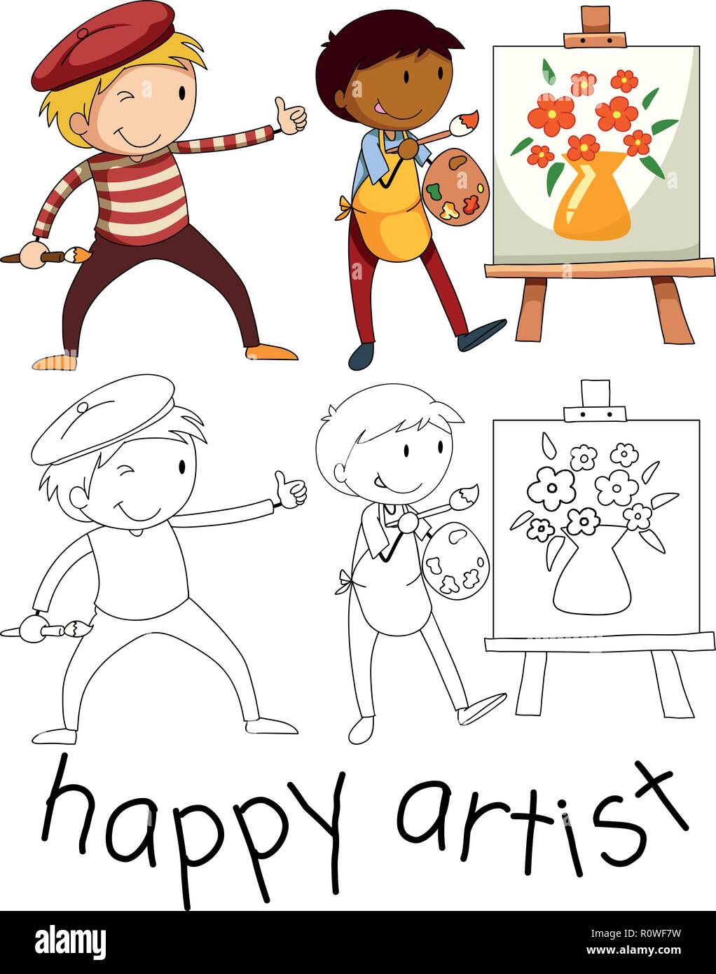 Doodle happy artist character illustration Stock Vector Image & Art - Alamy
