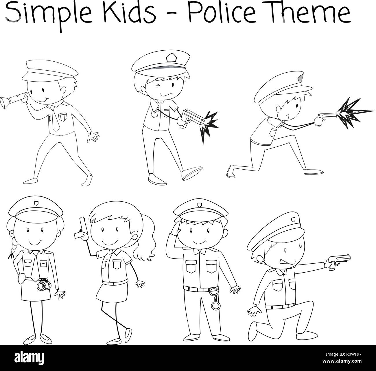 Doodle simple police character illustration Stock Vector Image & Art ...