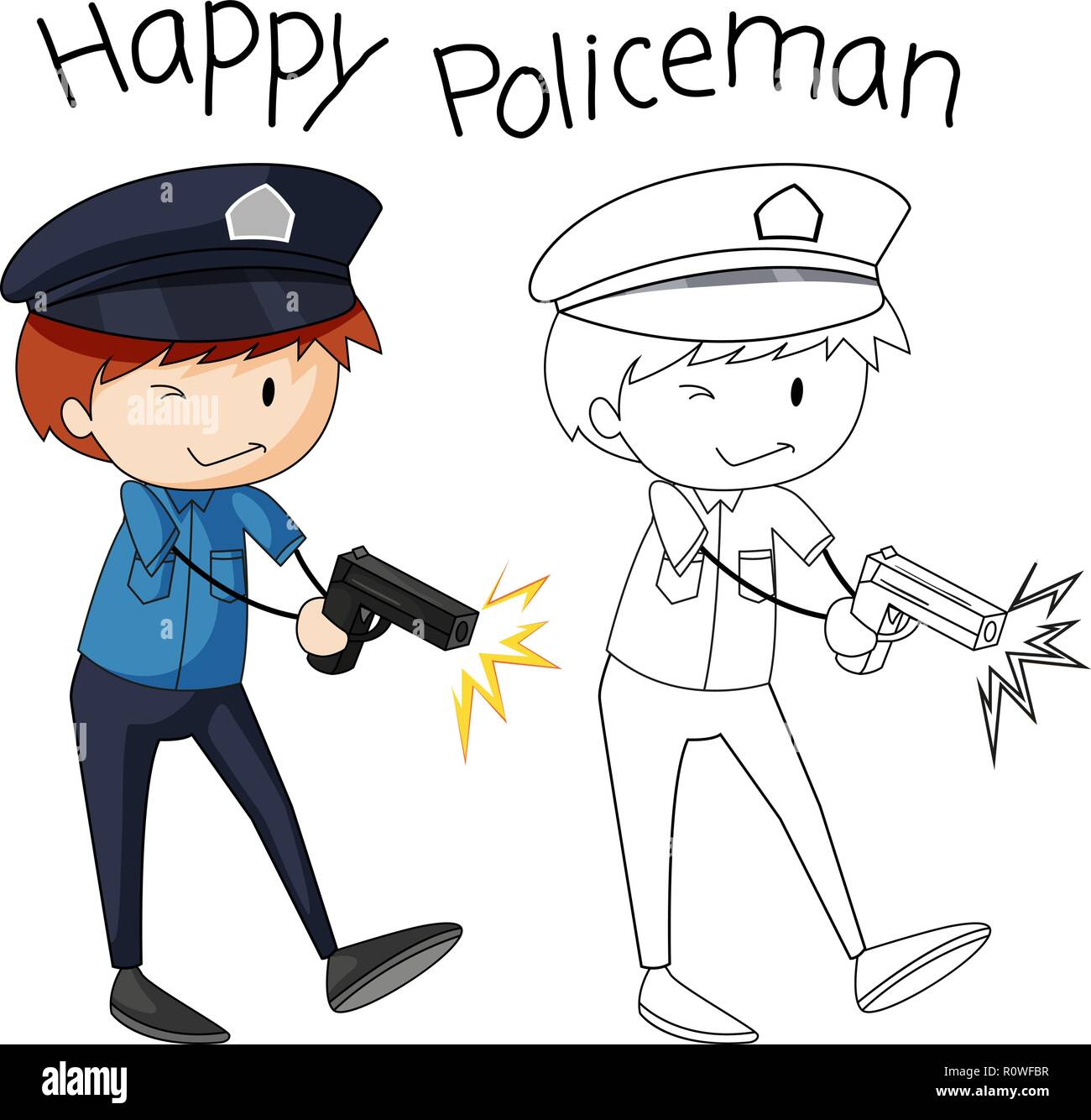 Doodle simple police character illustration Stock Vector Image & Art ...