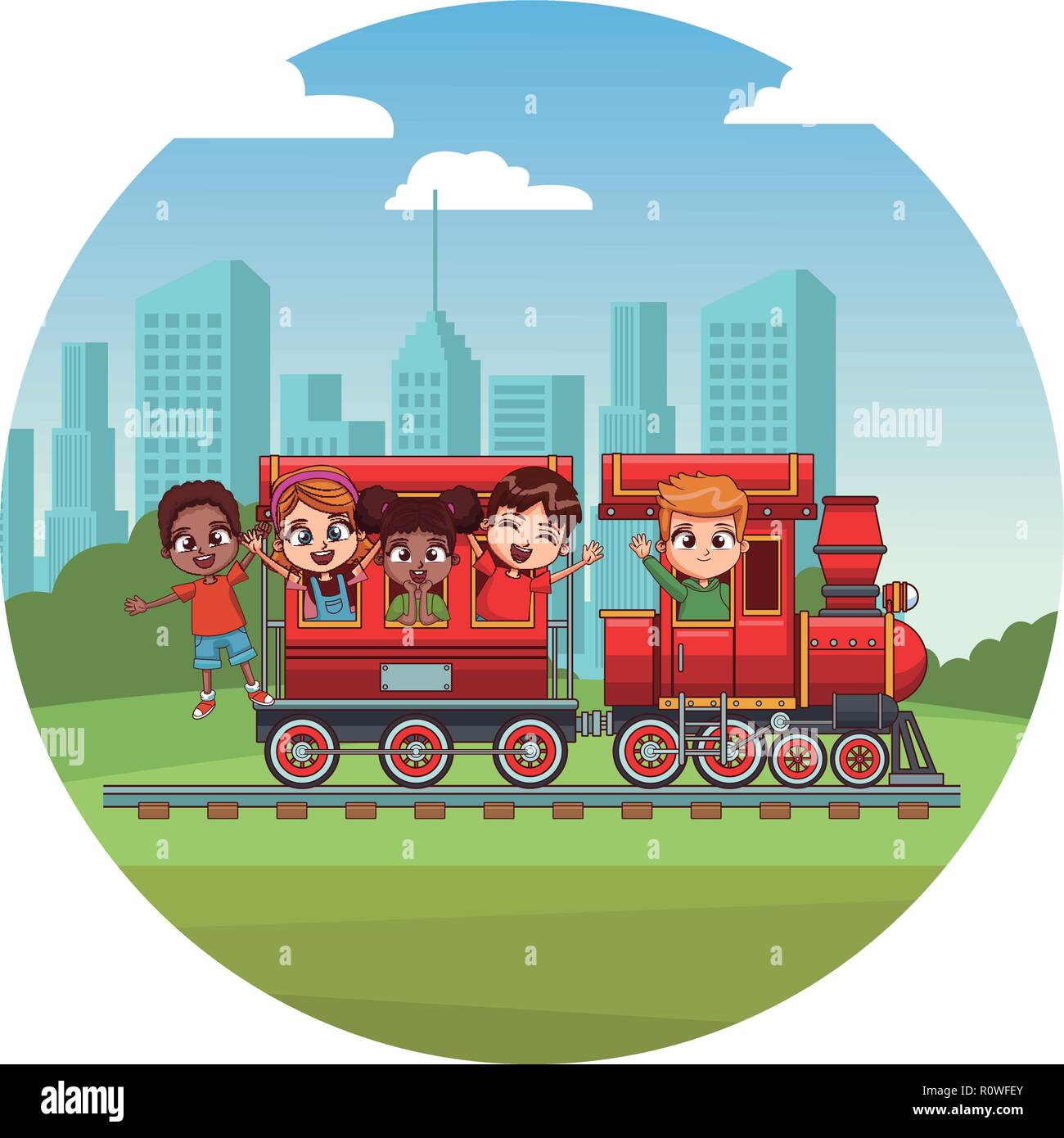 kids riding on train Stock Vector Image & Art - Alamy