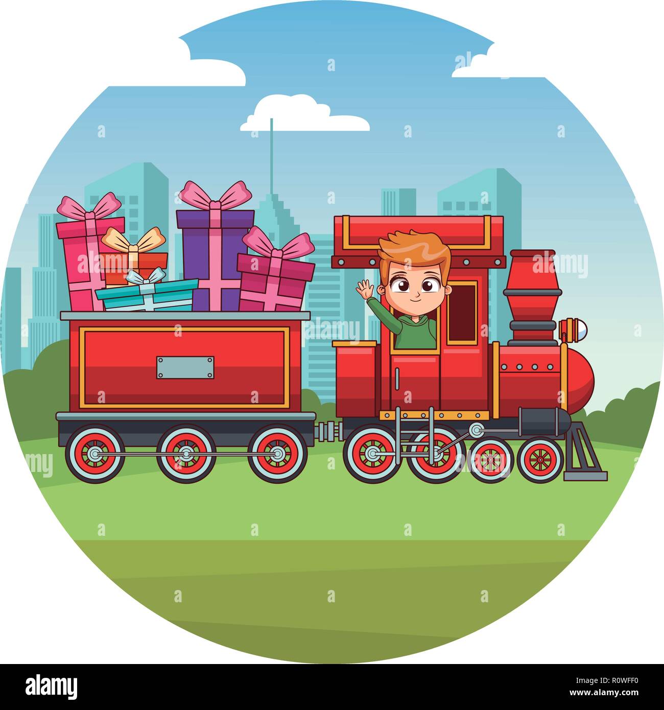 Kid riding train cartoon Stock Vector Image & Art - Alamy