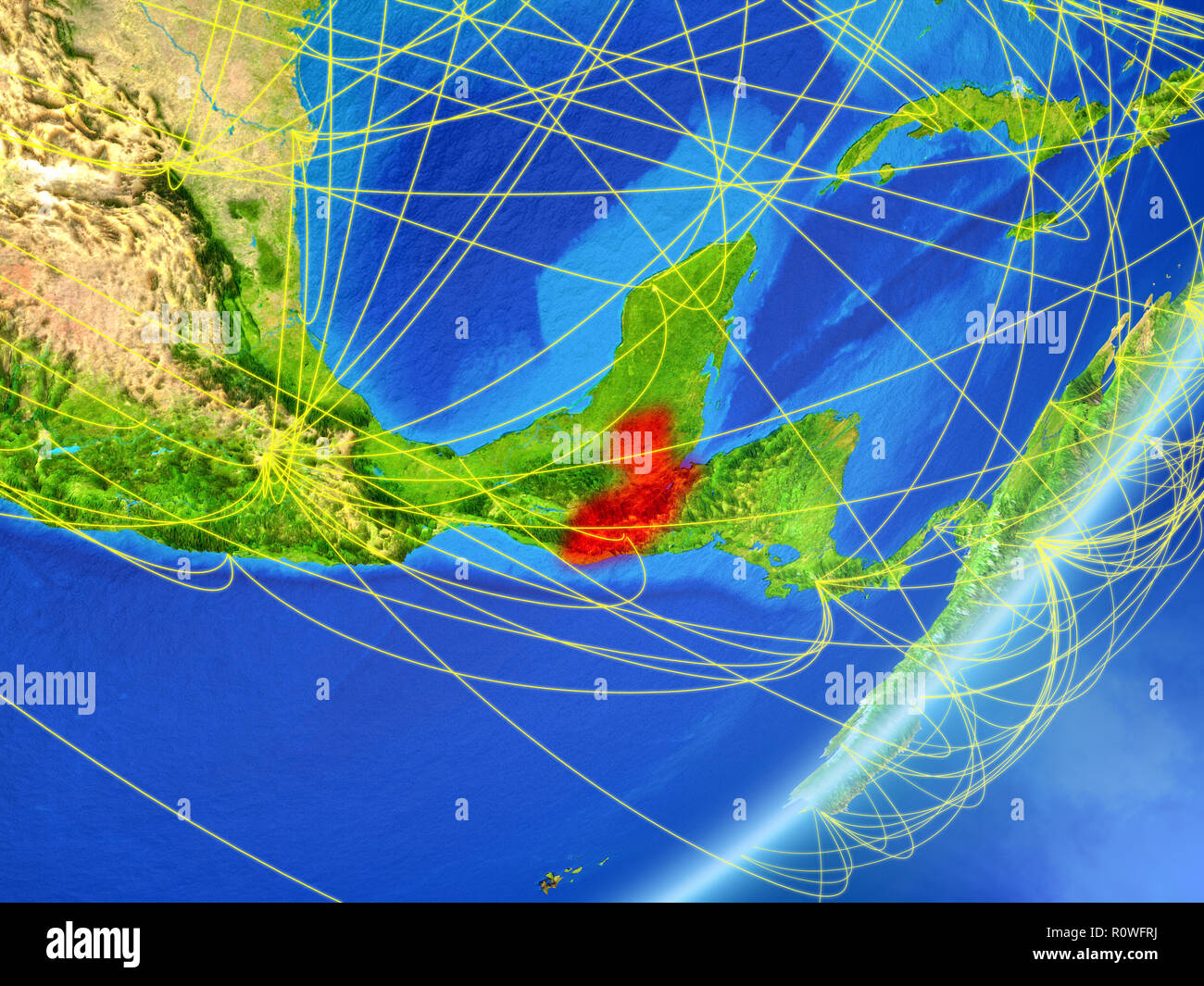 Guatemala on model of planet Earth with network at night. Concept of ...