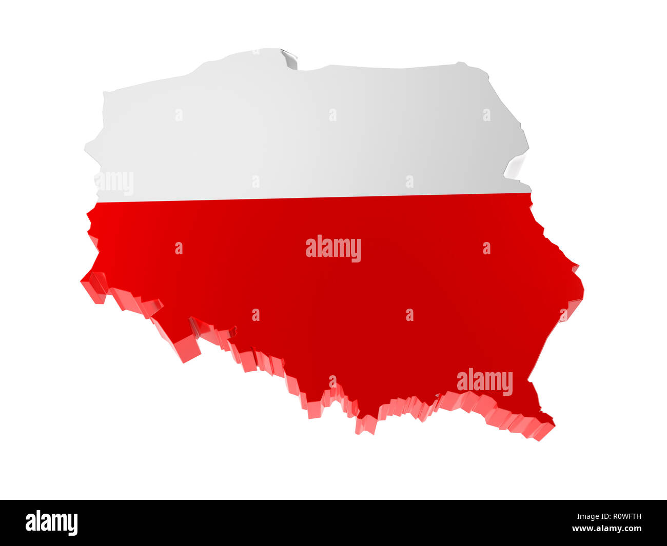 3D render of Poland borderline with national flag colors on white ...