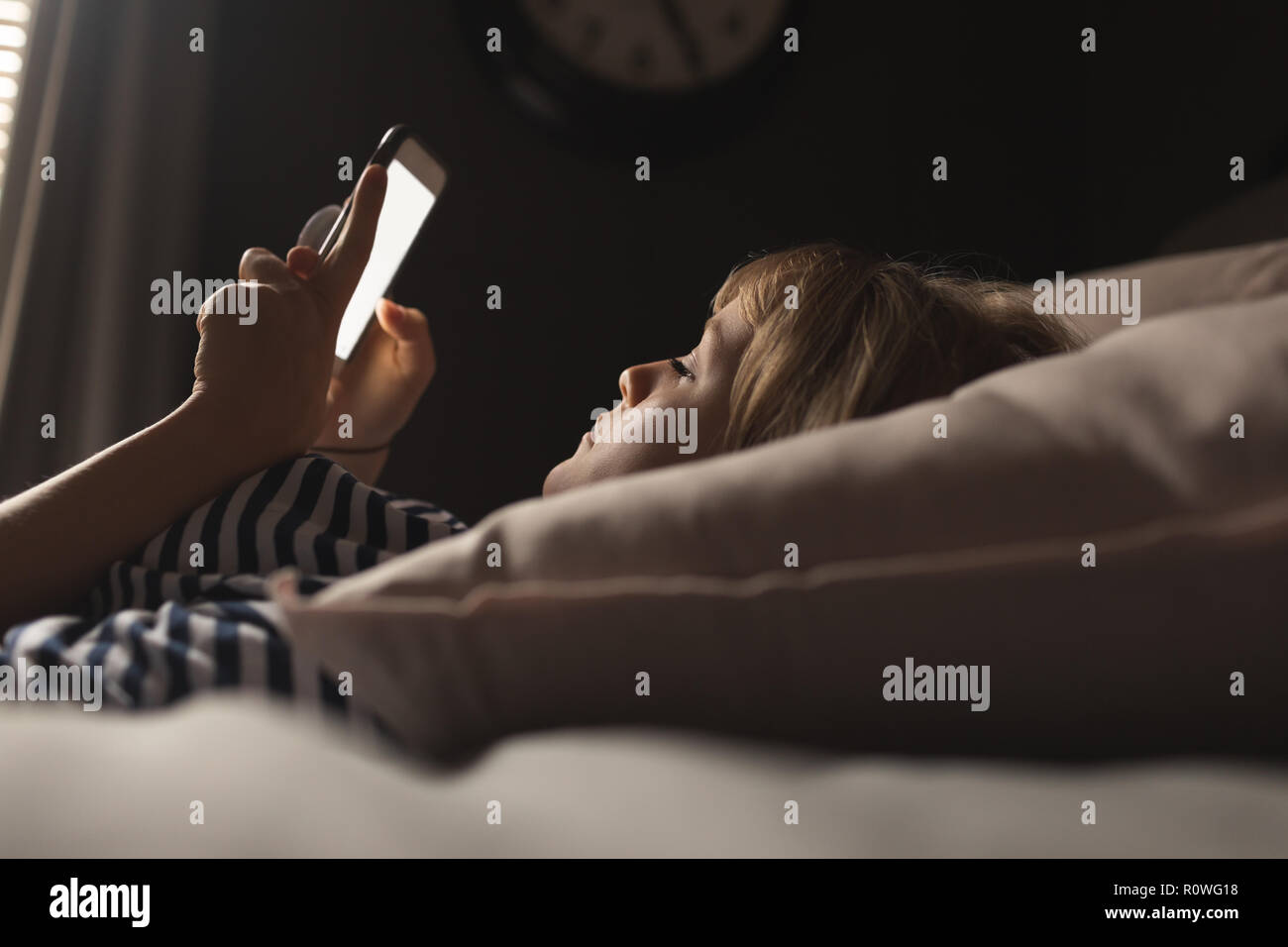 Woman And Texting And Bed High Resolution Stock Photography and Images ...