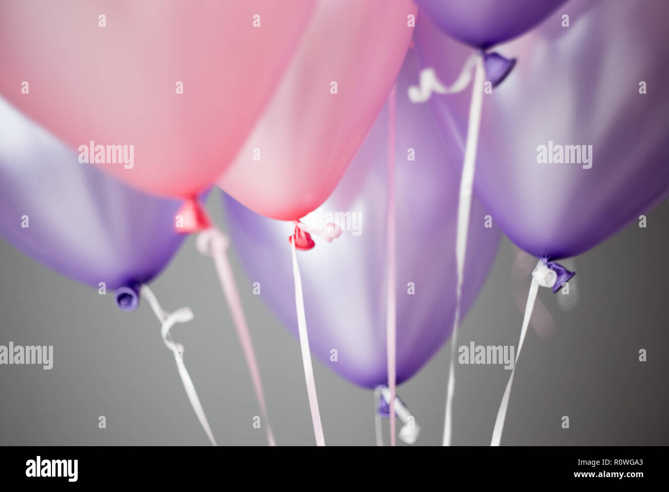 pink and purple helium balloons background, varieties Stock Photo - Alamy