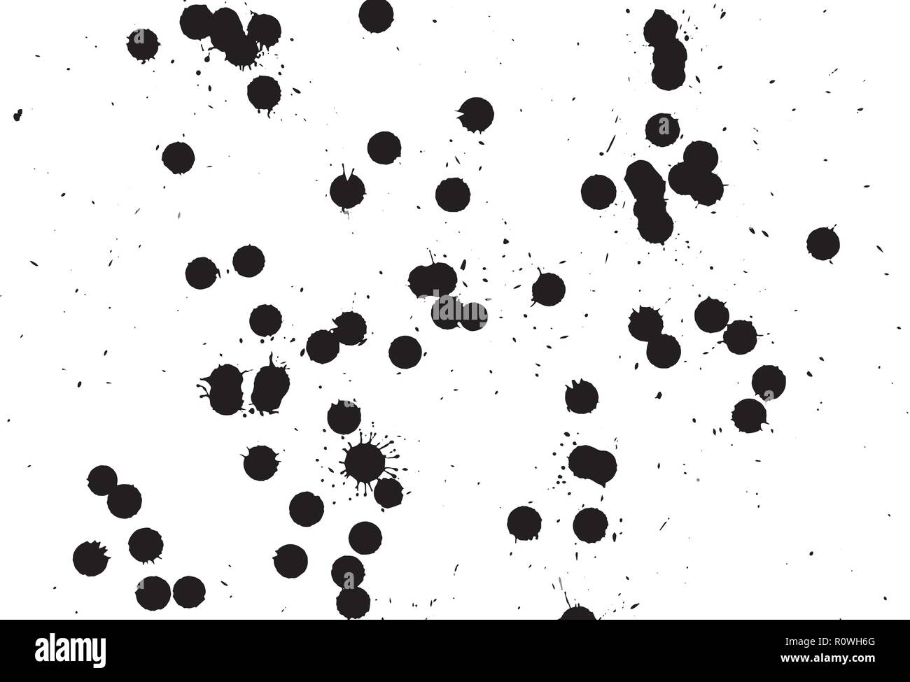 Ink grunge drops texture. Black hand drawn splashes and stains on white ...