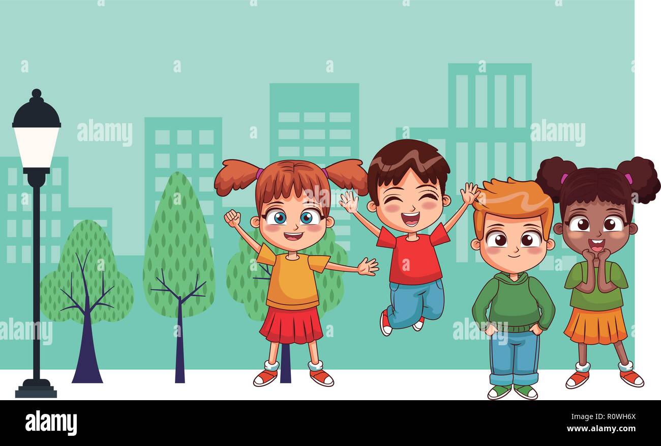 Happy kids at city Stock Vector Image & Art - Alamy