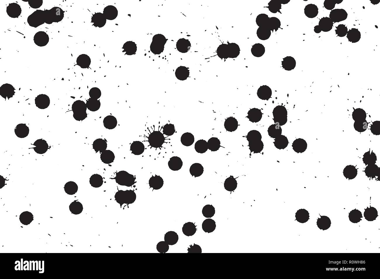 Ink grunge drops texture. Black hand drawn splashes and stains on white ...