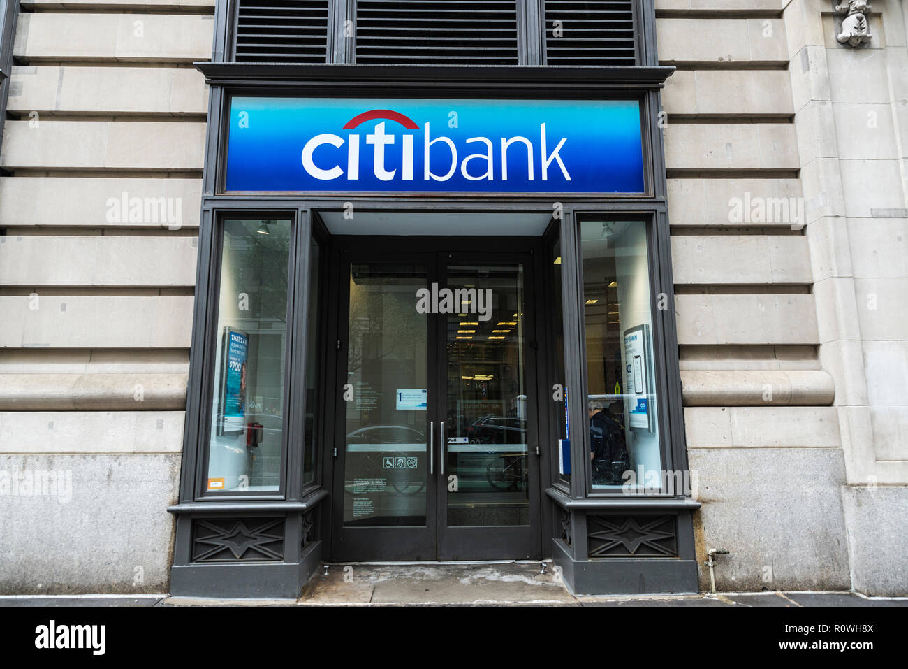 New York City, USA - July 25, 2018: Facade of a bank branch of Citibank ...
