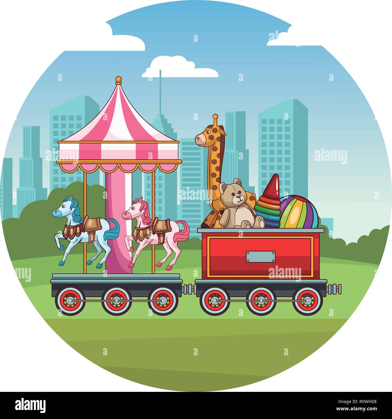 Train wagon with toys and carrousel Stock Vector Image & Art - Alamy