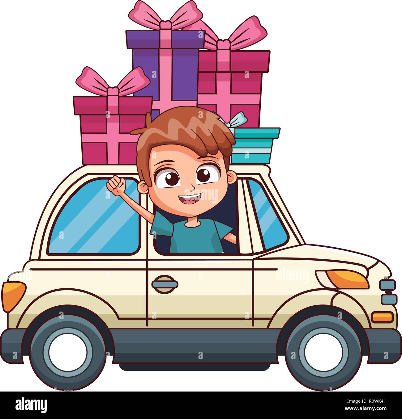smiling boy driving car Stock Vector Image & Art - Alamy