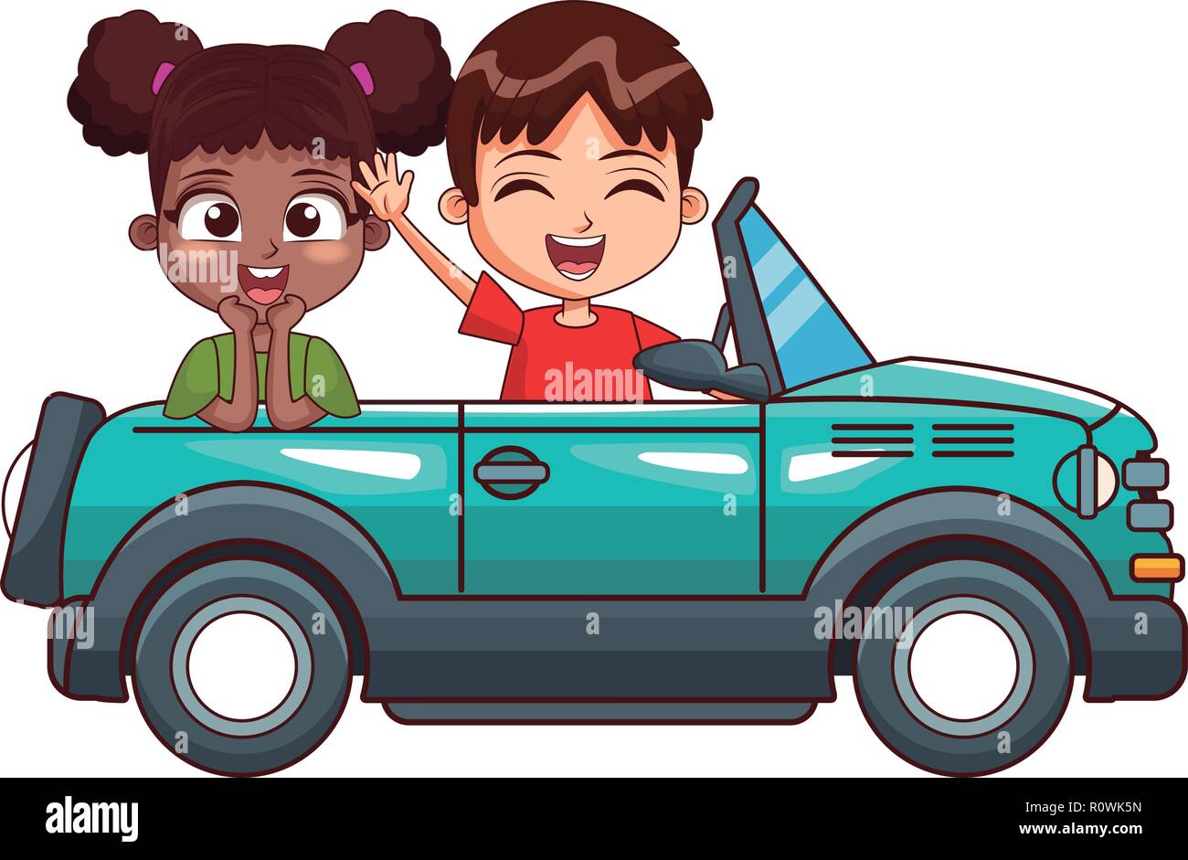two smiling kids driving car Stock Vector Image & Art - Alamy