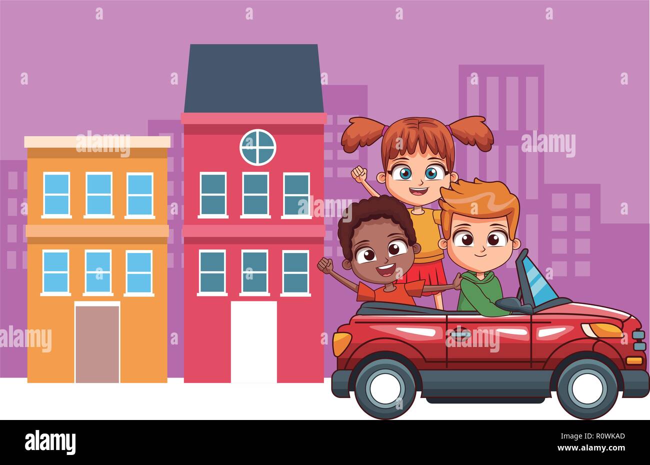 three smiling kids driving car Stock Vector Image & Art - Alamy