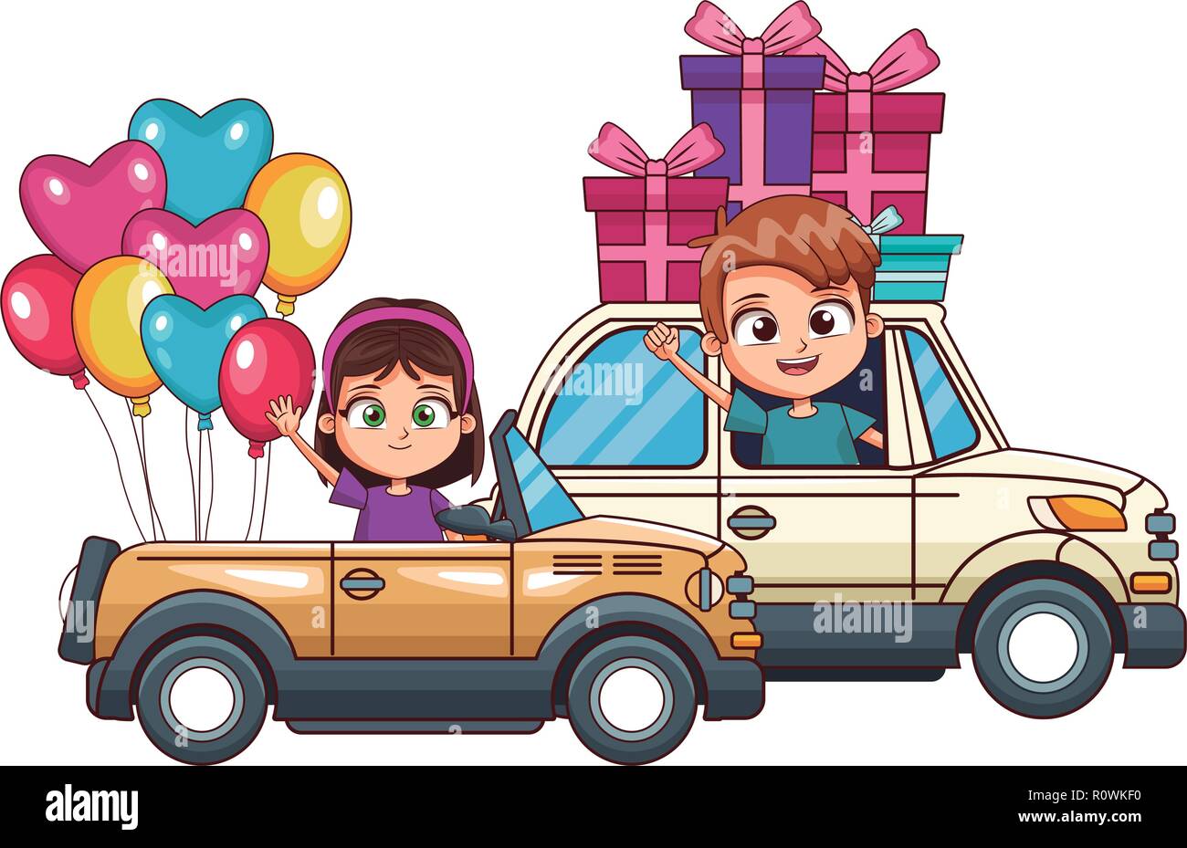 kids driving two cars Stock Vector Image & Art - Alamy
