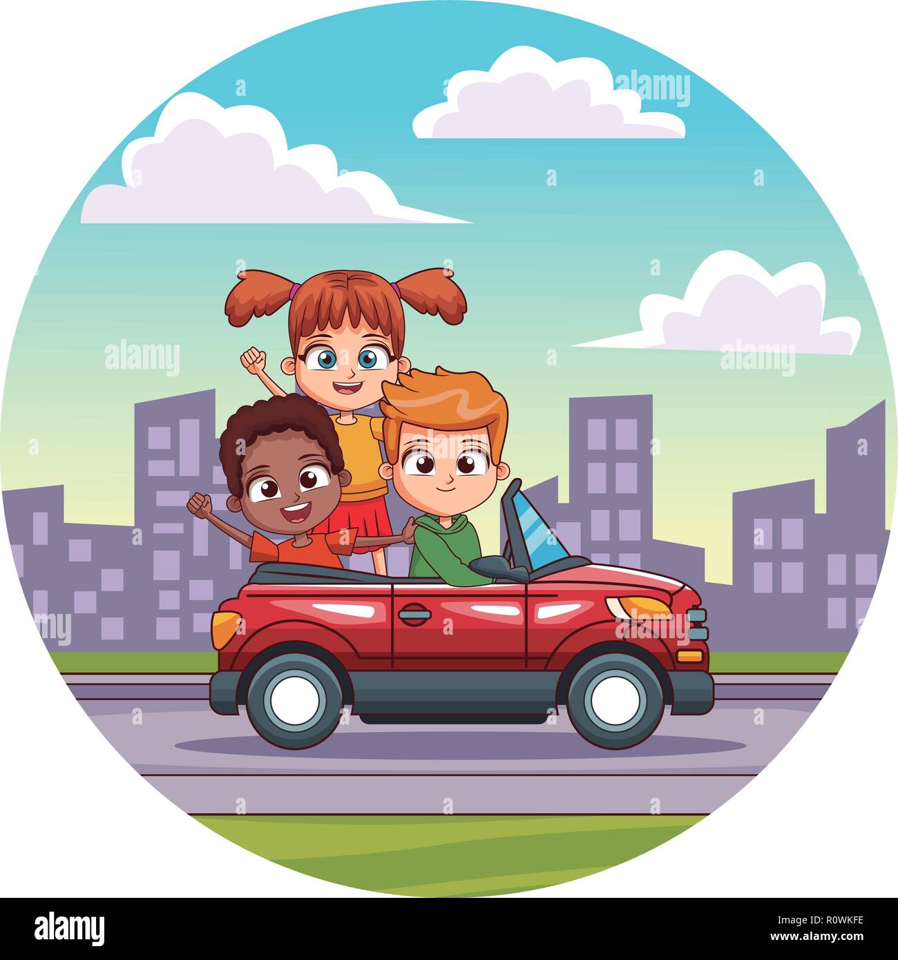 three smiling kids driving car Stock Vector Image & Art - Alamy