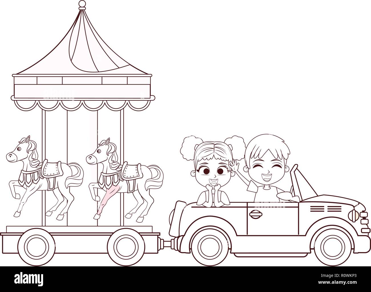smiling kids driving car black and white Stock Vector Image & Art - Alamy