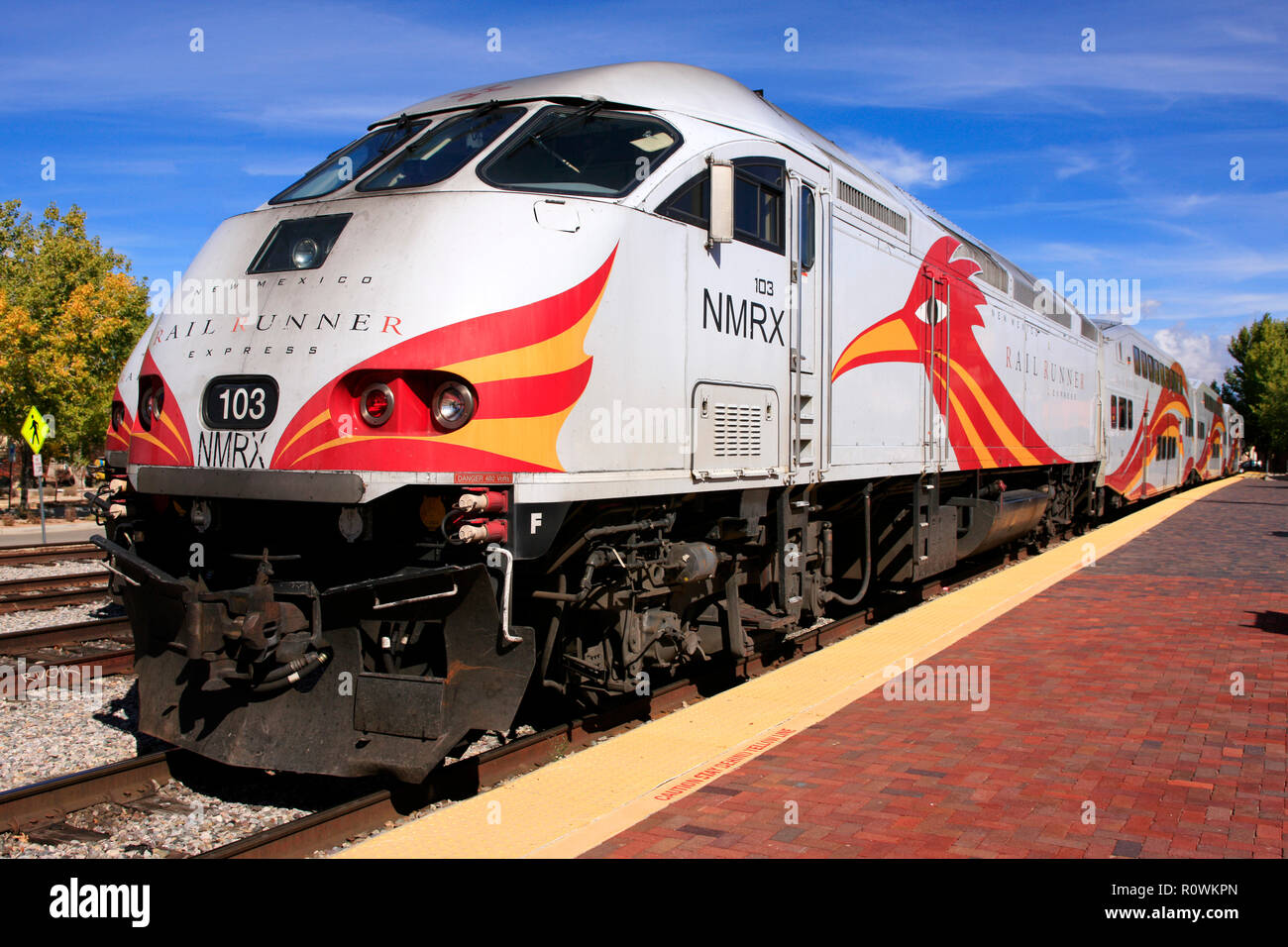 Rail Runner train in the station at the Railyard in Santa Fe, New ...