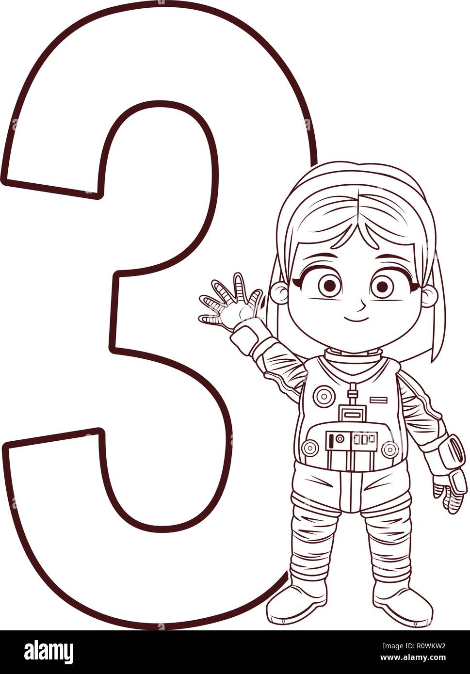 astronaut girl number three black and white Stock Vector Image & Art ...
