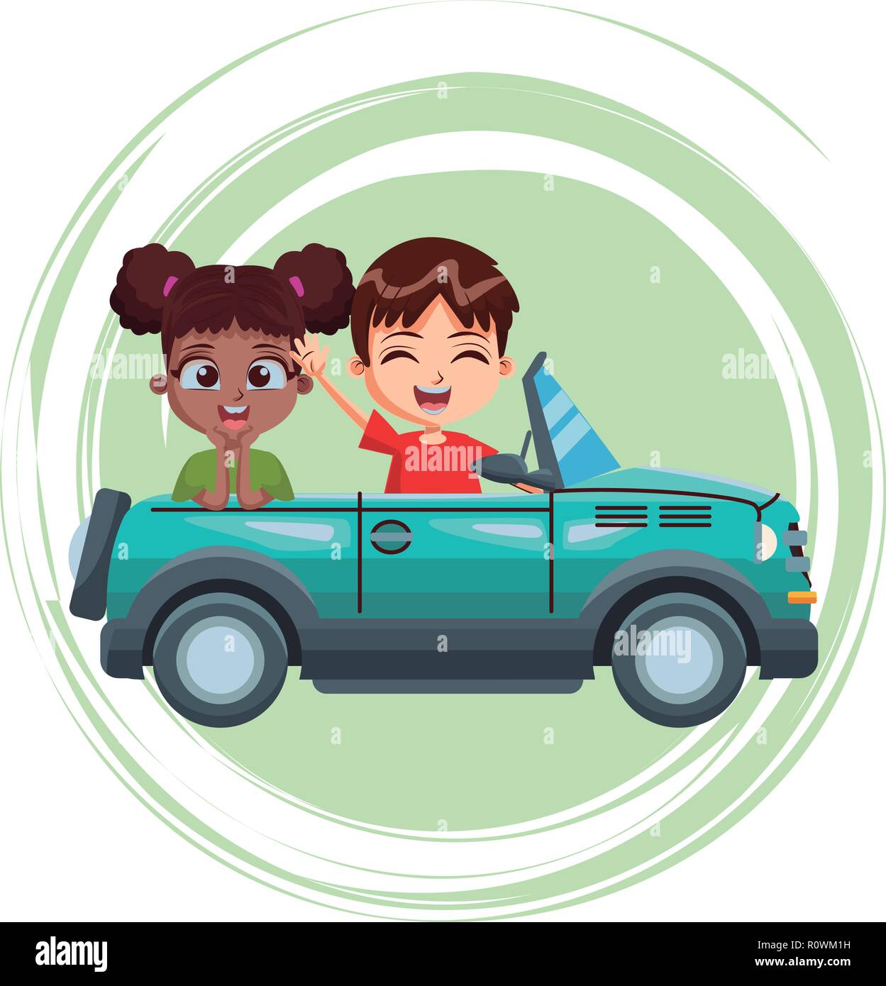 two smiling kids driving car cartoon Stock Vector Image & Art - Alamy