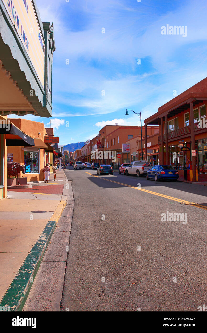 W San Francisco Street in downtown Santa Fe, New Mexico USA Stock Photo ...