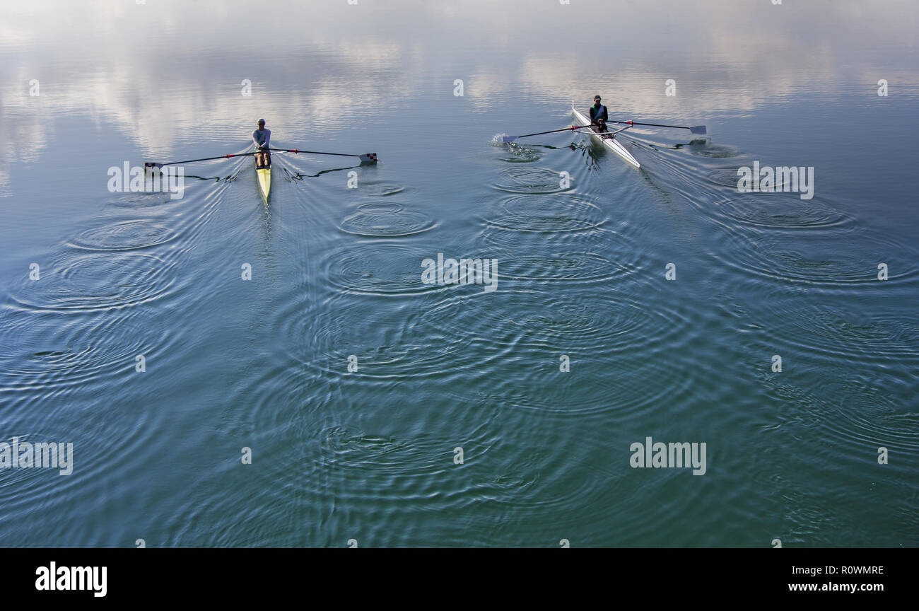 Two scull rowing competitor, rowing race two rower Stock Photo - Alamy