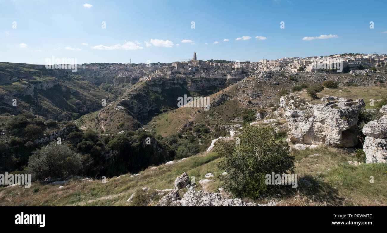 Panoramic photograph of houses built into the rock in the historic cave ...