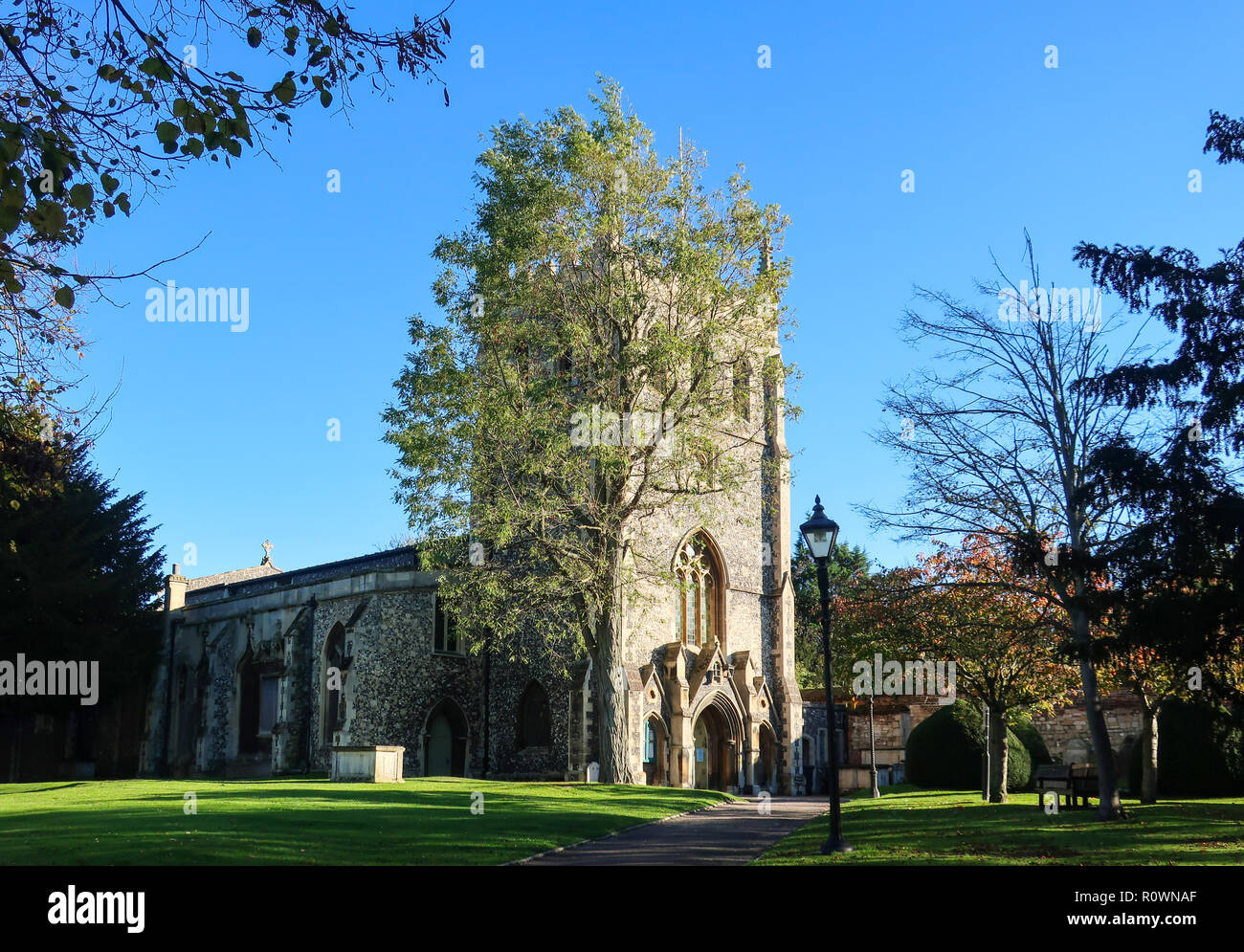 Tree enclosed grounds of the Parish and Priory Church of St John the ...