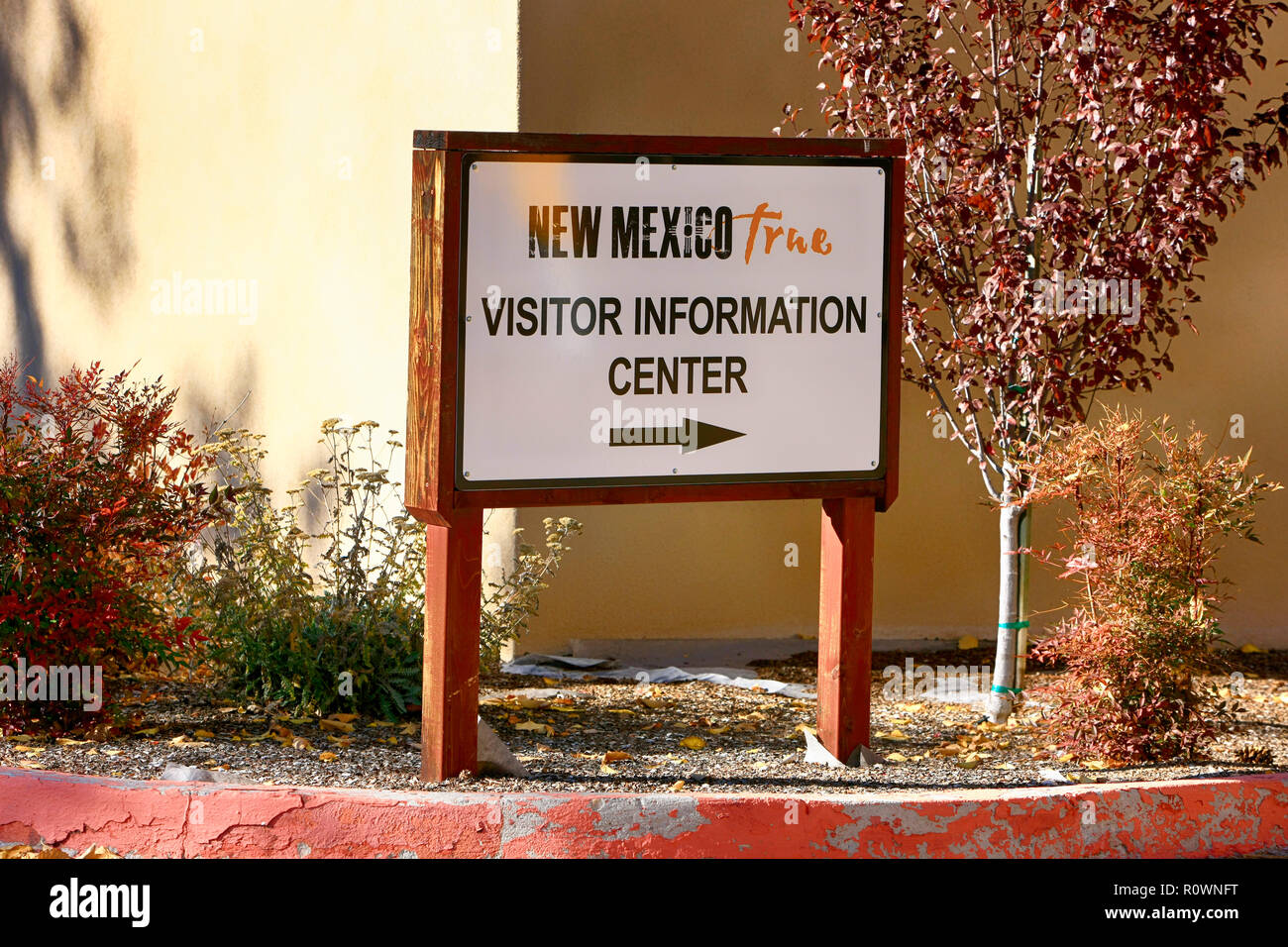 New Mexico Visitor Information Center sign in downtown Santa Fe NM, USA ...