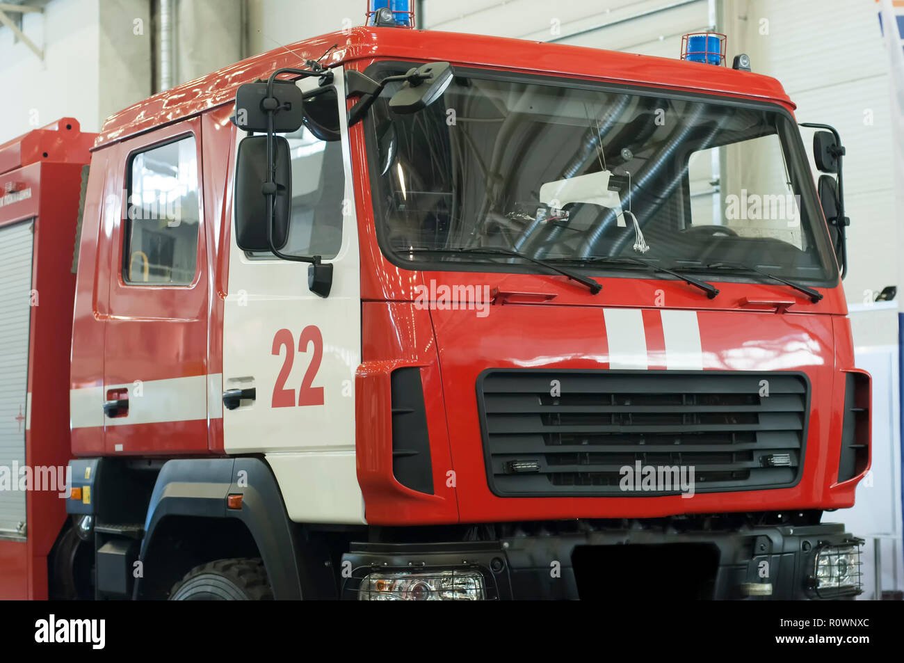 red fire engine vehicle with equipment Stock Photo - Alamy