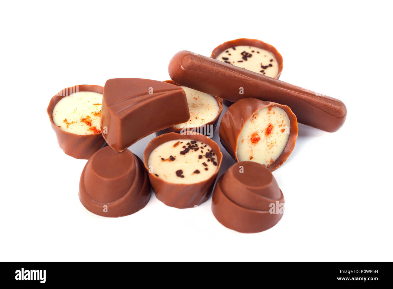 Beautiful Chocolates Isolated on White Background. Sweet food Stock ...