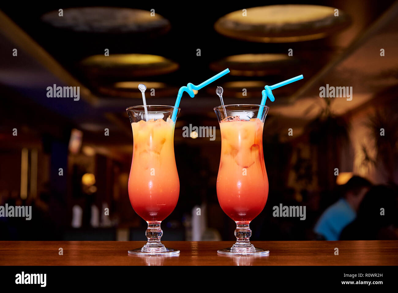 Bright cold cocktails on a dark background of the restaurant Stock ...