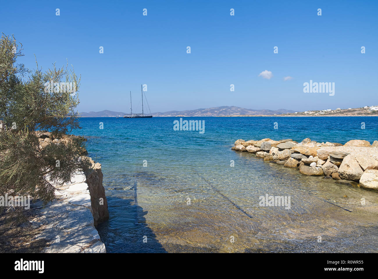 Aliki beach - Aegean sea - Paros Cyclades island - Greece Stock Photo ...