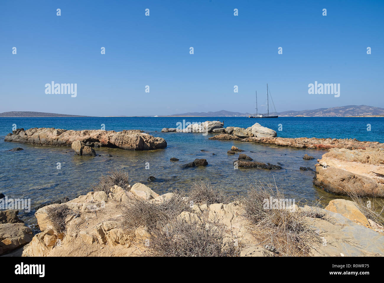 Aliki beach - Aegean sea - Paros Cyclades island - Greece Stock Photo ...