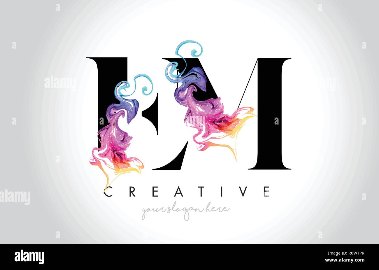EM Vibrant Creative Leter Logo Design with Colorful Smoke Ink Flowing ...