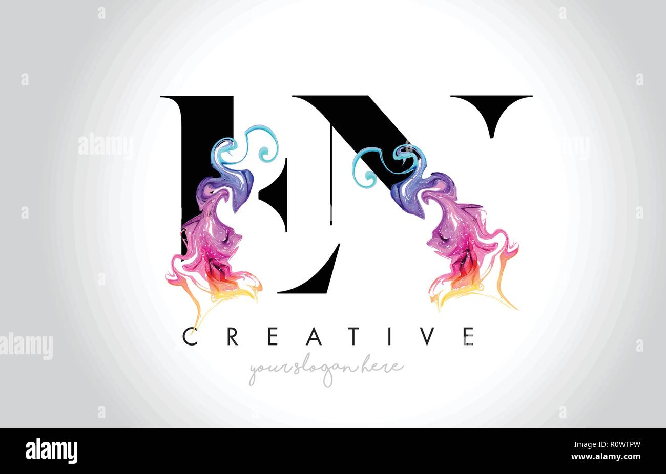 EN Vibrant Creative Leter Logo Design with Colorful Smoke Ink Flowing ...