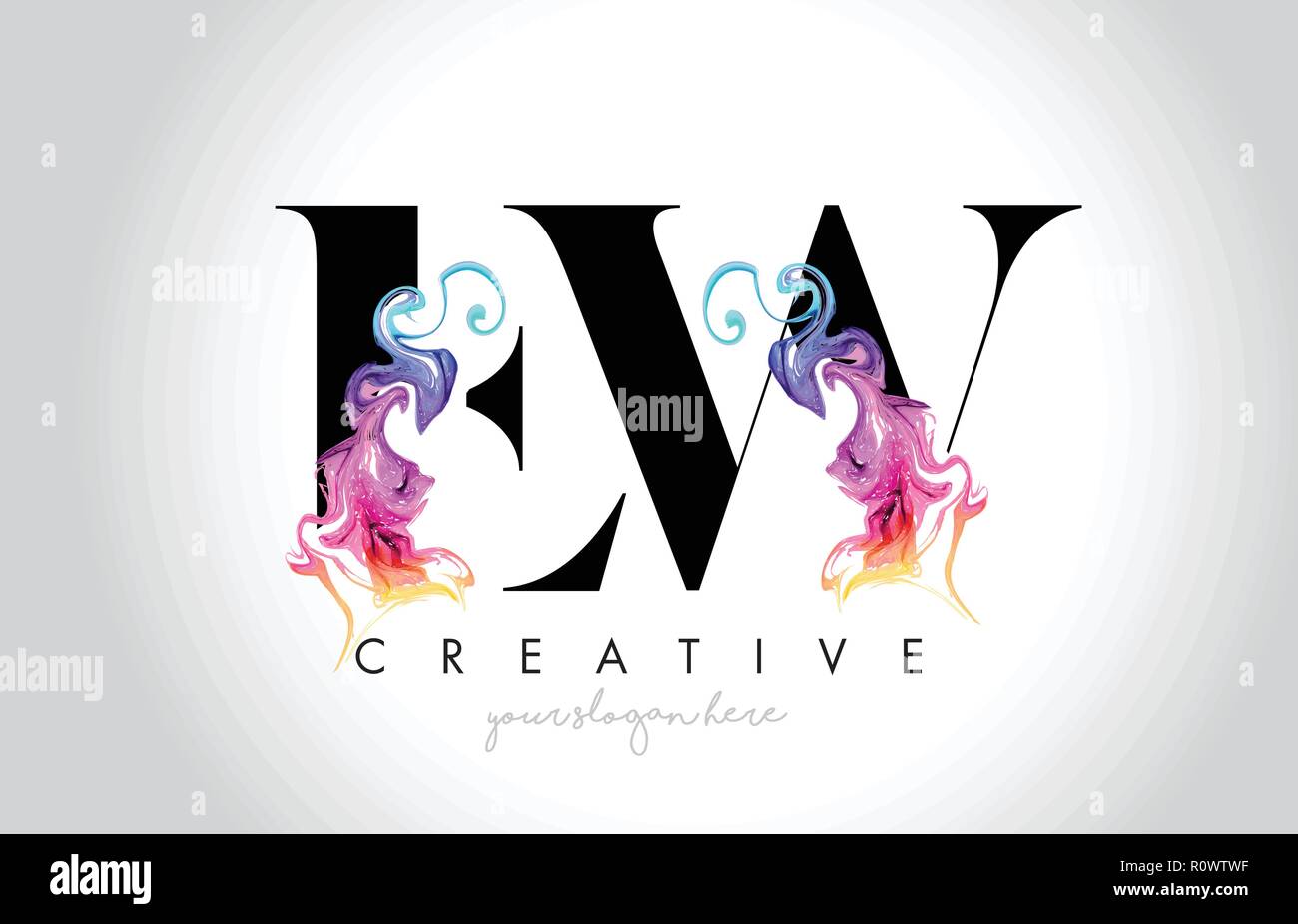 EW Vibrant Creative Leter Logo Design with Colorful Smoke Ink Flowing ...