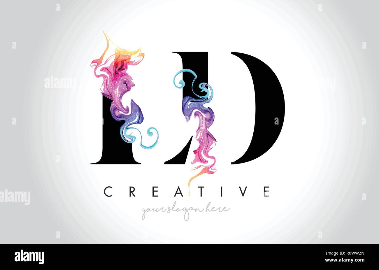 LD Vibrant Creative Leter Logo Design with Colorful Smoke Ink Flowing ...