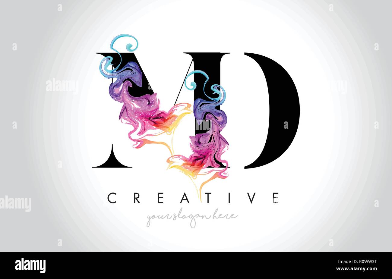 MD Vibrant Creative Leter Logo Design with Colorful Smoke Ink Flowing ...