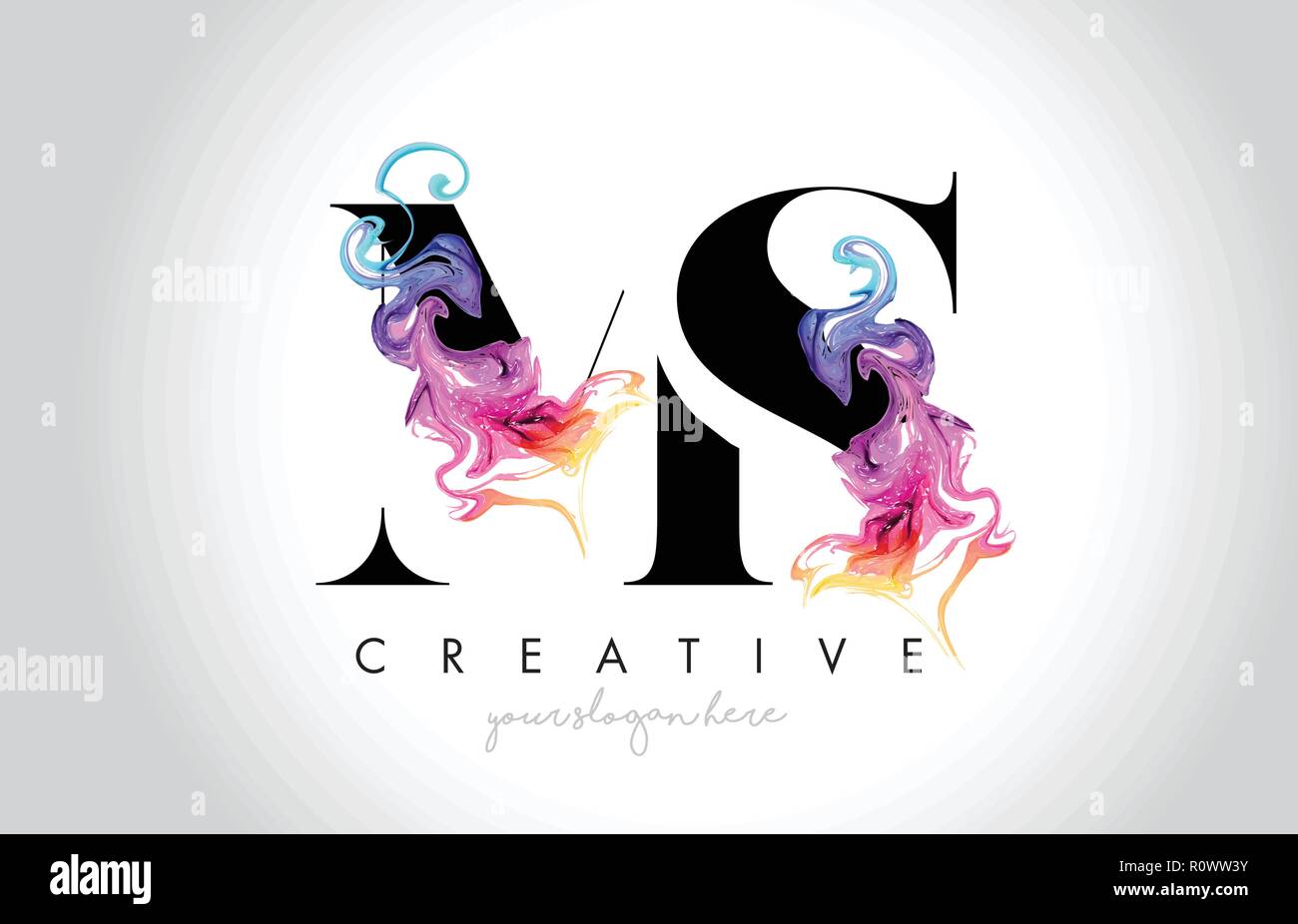 MS Vibrant Creative Leter Logo Design with Colorful Smoke Ink Flowing ...