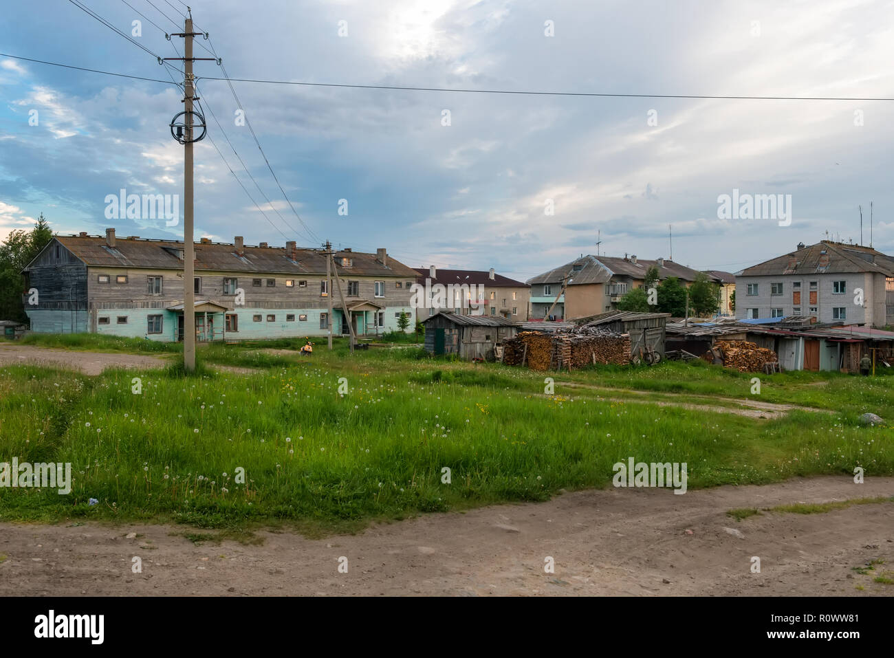 ISLAND SOLOVKI, RUSSIA - JUNE 26, 2018: View of houses in the village ...