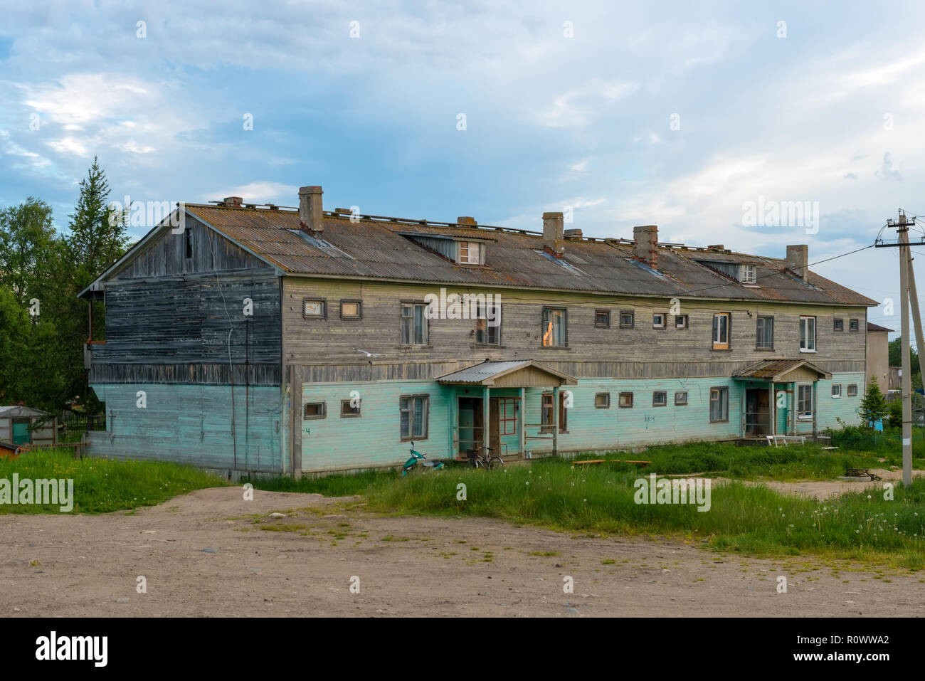 ISLAND SOLOVKI, RUSSIA - JUNE 26, 2018: View of houses in the village ...