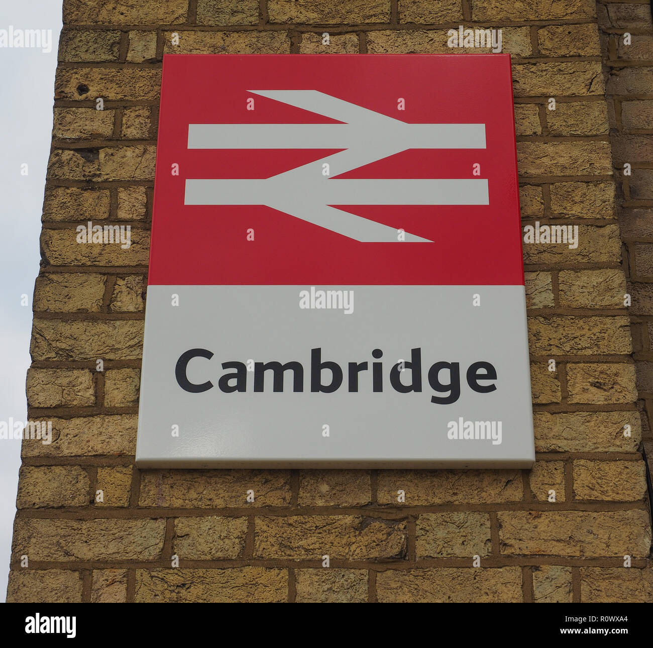 CAMBRIDGE, UK - CIRCA OCTOBER 2018: Cambridge railway station sign ...