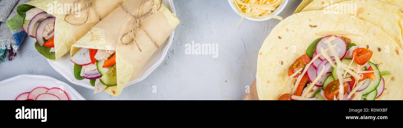 Tortilla wrap with chicken and vegetables Stock Photo - Alamy